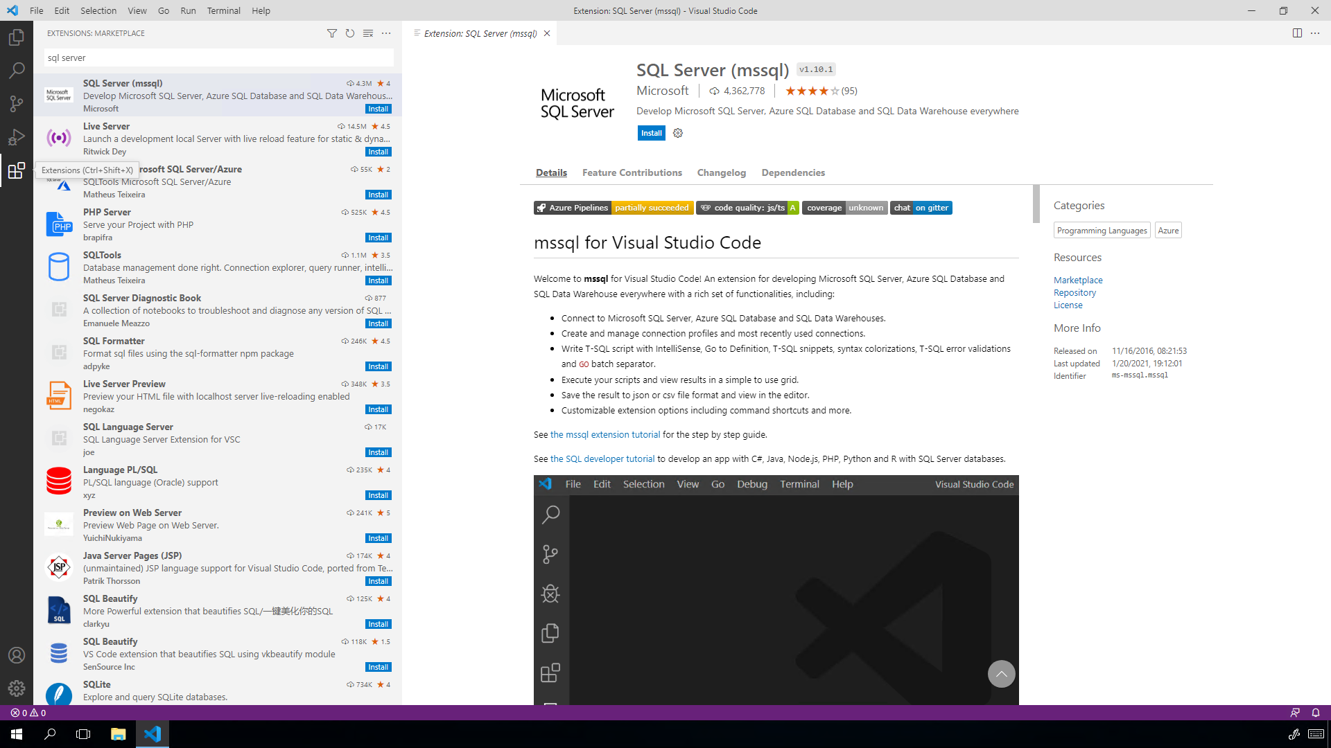 Connect to a SQL database with Visual Studio Code Connect to a SQL database with Visual Studio Code