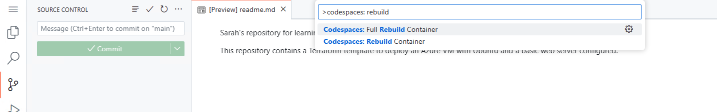 Set up a dev container for Terraform in GitHub Codespaces