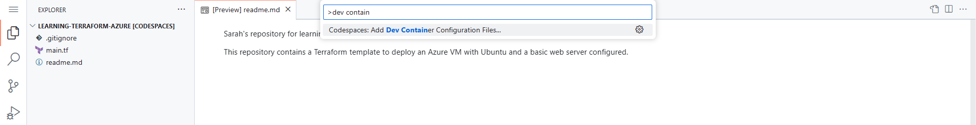 Set up a dev container for Terraform in GitHub Codespaces