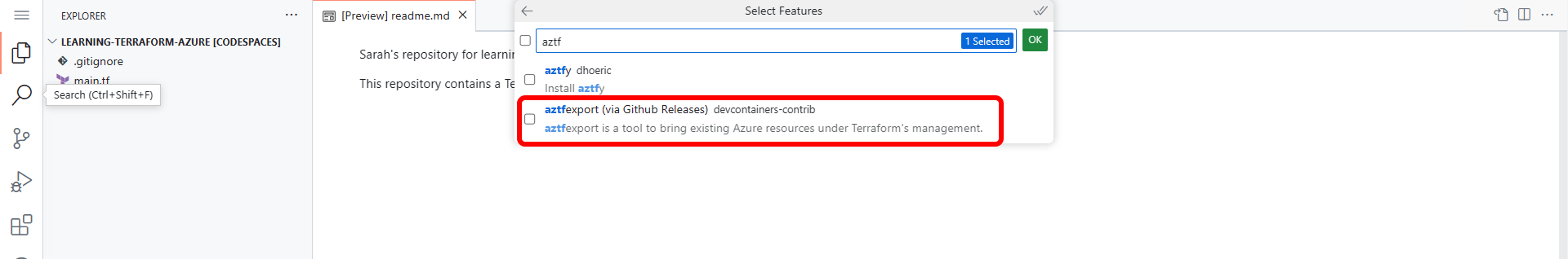 Set up a dev container for Terraform in GitHub Codespaces