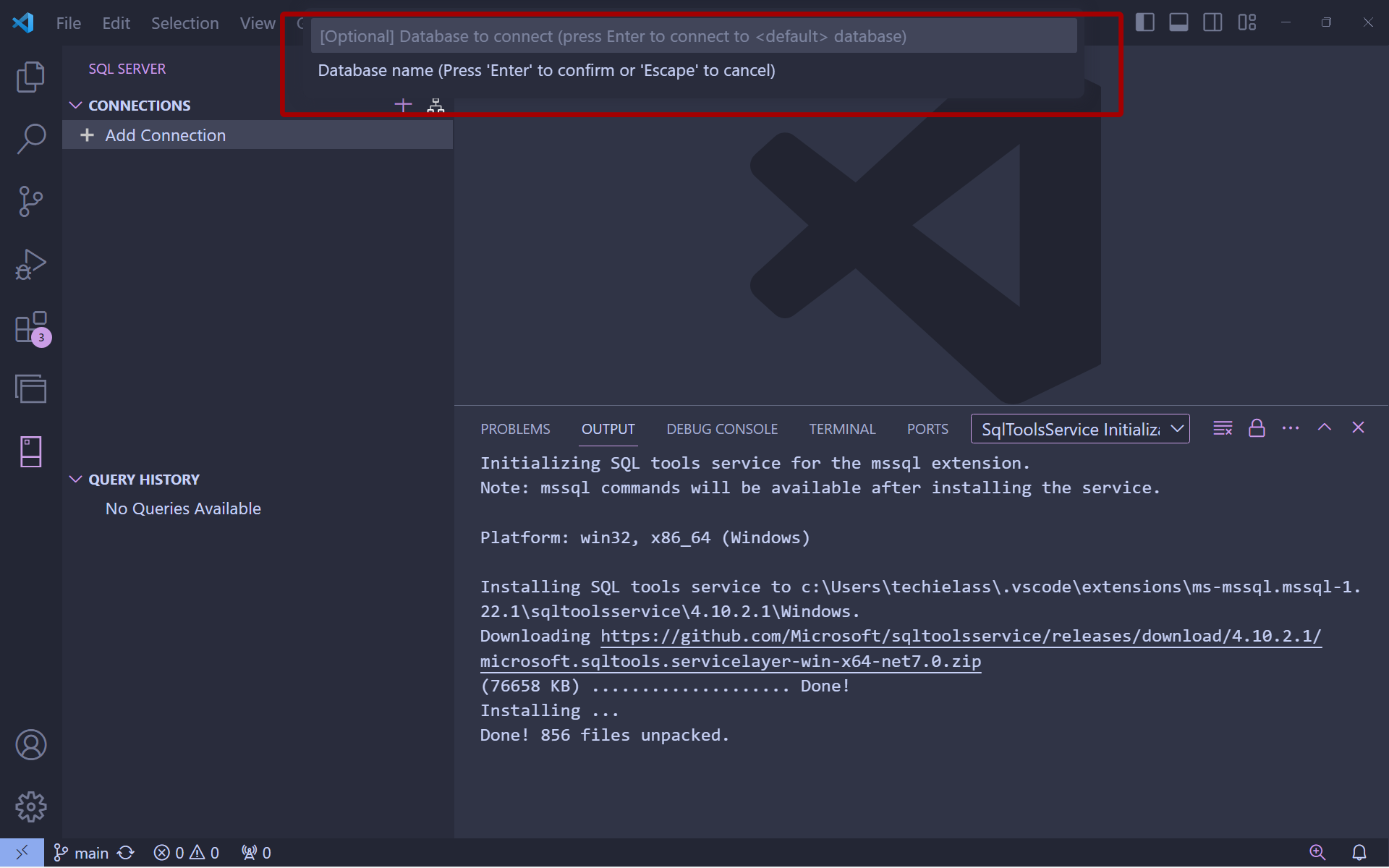 Connect to a SQL database with Visual Studio Code
