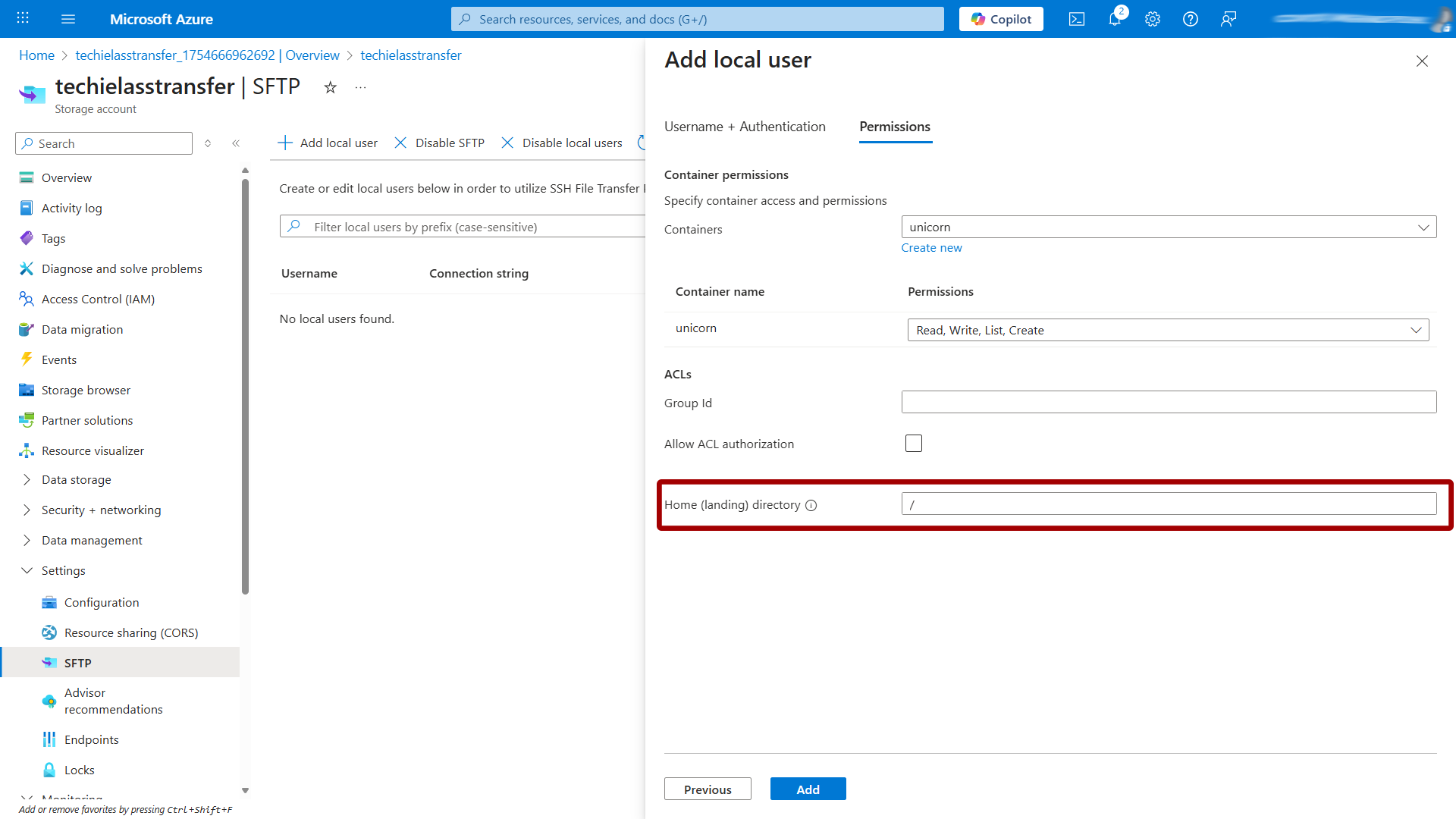 How to set up SFTP in Azure